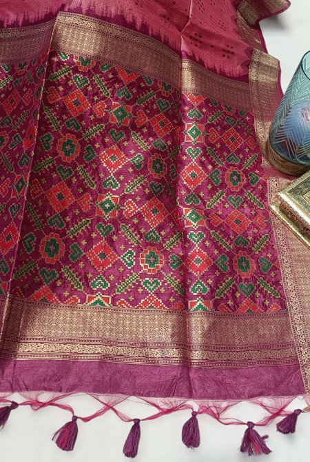 Pink and magenta patola palav semi tusser saree – Silkrootby